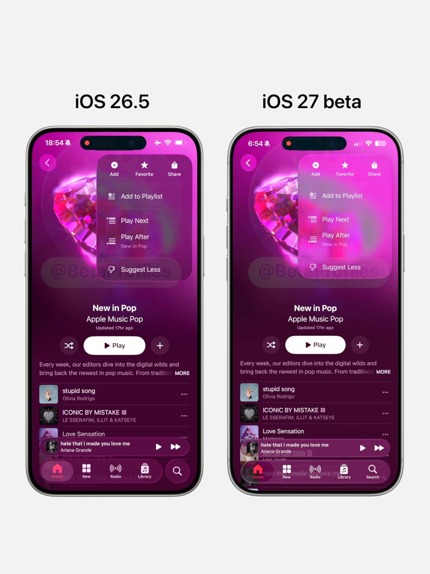 iOS 26 vs iOS 27 battery icon - Beta Profiles